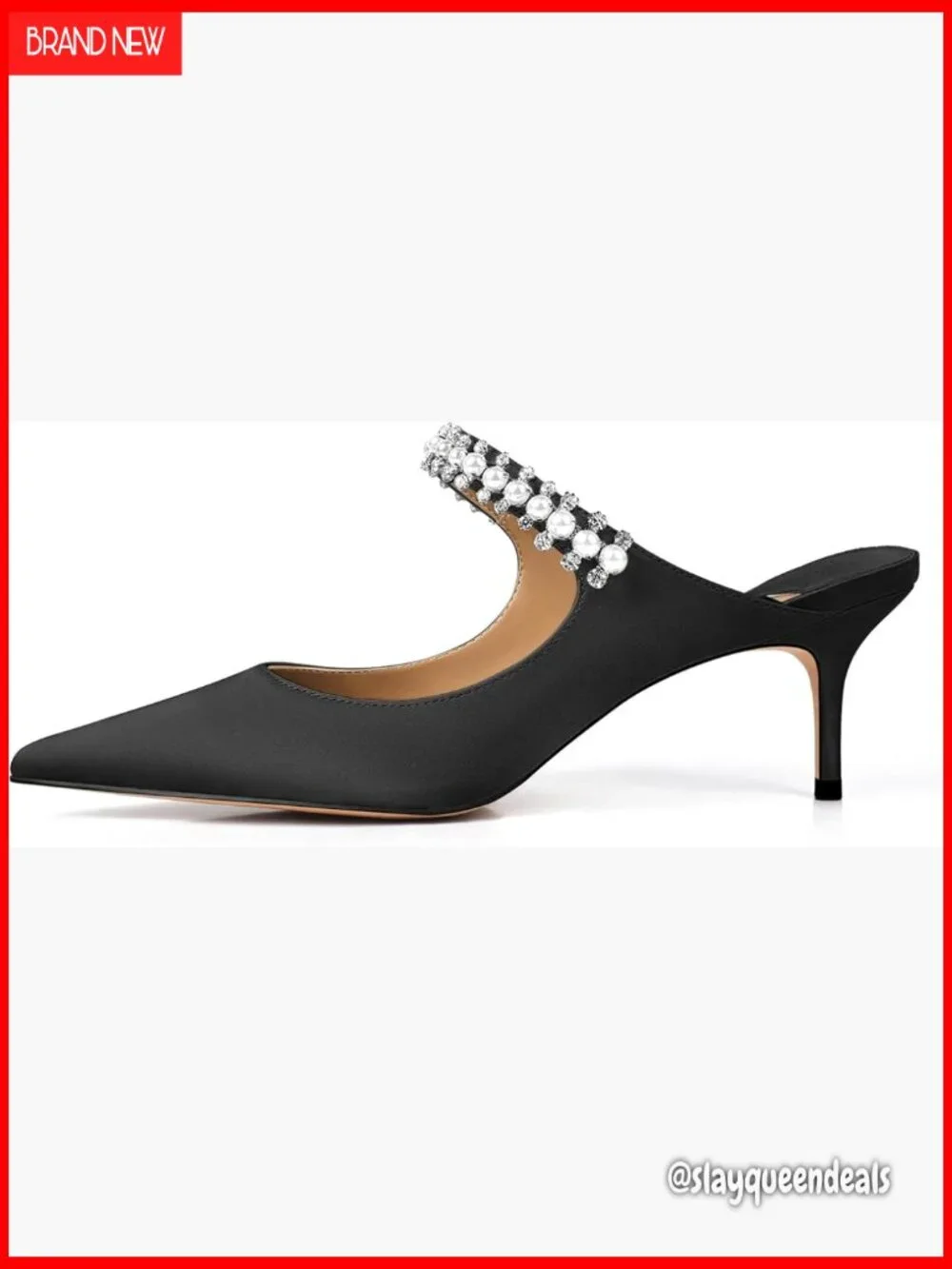 Shoes | Rhinestone Kitten Heel Mules Pointed Toe Slip On 25in Dress ...